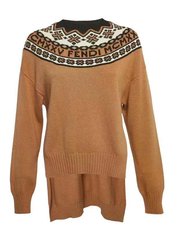 Fendi Wool Intarsia Knit Sweater - Brown