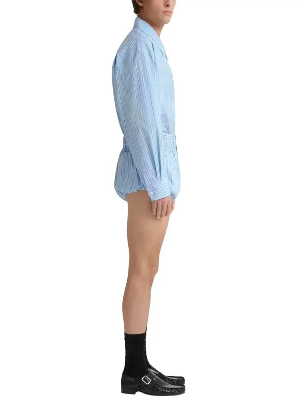 Marni Light Striped Poplin Shirt With Zipper Bib - Blue