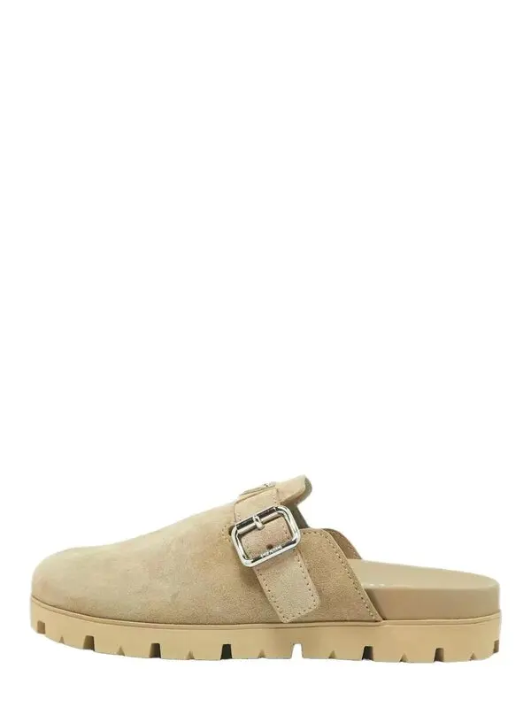 Prada Triangle Logo Flat Mules - Neutrals