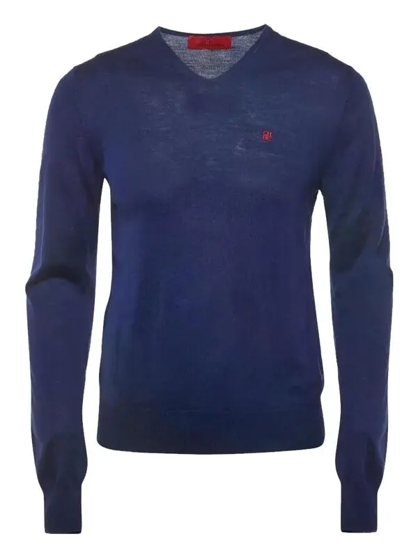 Carolina Herrera Logo Embroidered Wool Sweater - Blue