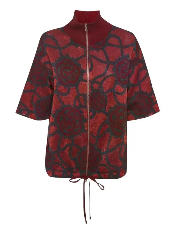 Diane Von Furstenberg Rose Pattern Zip-up Sweater - Red