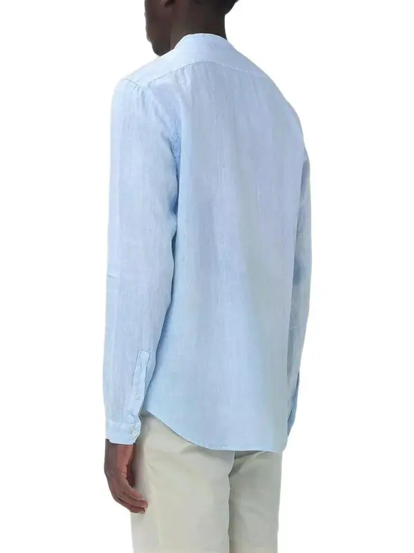 BROOKSFIELD Band-collar Linen Shirt - Blue