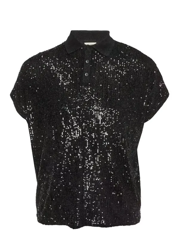 Saint Laurent Sequin-embellished Polo Shirt - Black