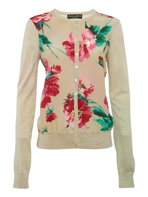 Dolce & Gabbana Floral-print Silk-panelled Cardigan - Neutrals