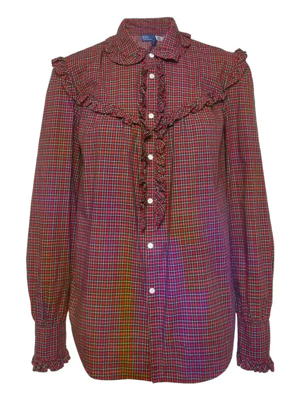 Polo Ralph Lauren Plaid Shirt With Ruffle Trim - Red