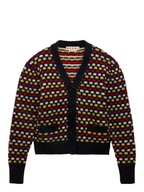 Marni Tricolour Jacquard Wool Cardigan - Blue