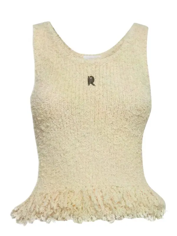 Rabanne Logo Plaque Fringed Knit Top - Neutrals