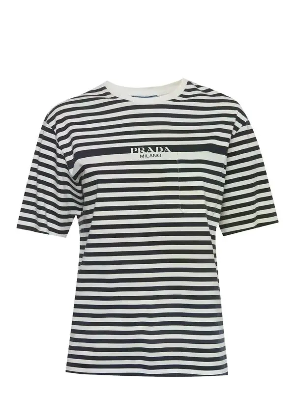 Prada Striped Logo Print T-shirt - Blue