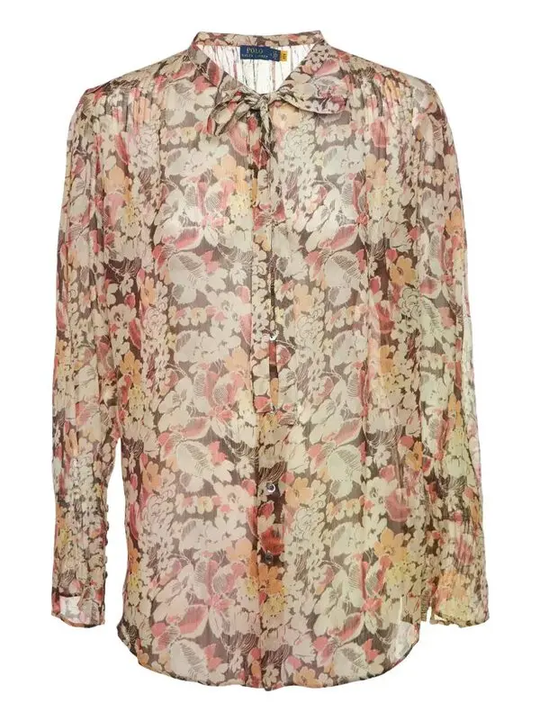 Polo Ralph Lauren Brown Floral Print Pussy-bow Blouse - Neutrals