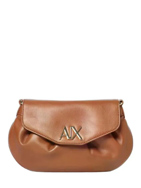 Armani Exchange Ruched Shoulder Bag With Logo Plaque - Brown