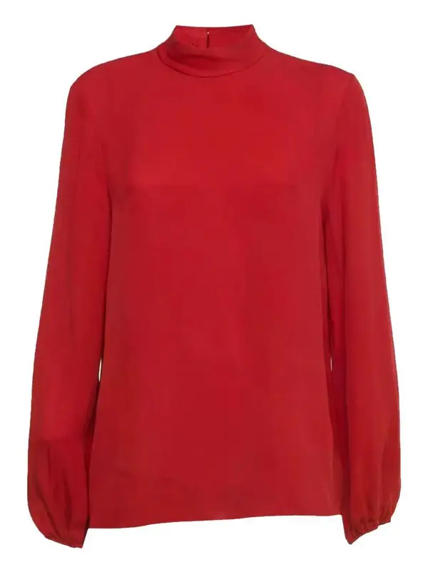 Theory Silk Mock Neck Blouse - Red