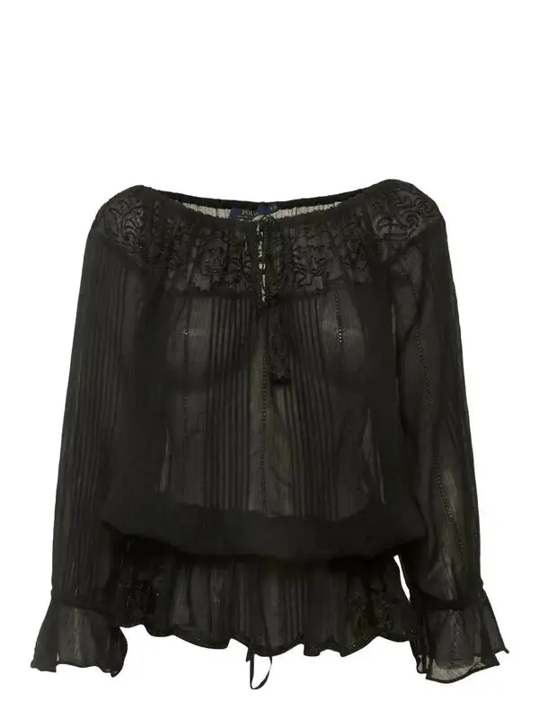Polo Ralph Lauren Embellished Long Sleeve Blouse - Black