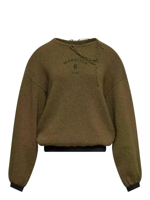 MAISON MARGIELA Voluminous Knit Jumper With Frayed Neckline - Brown