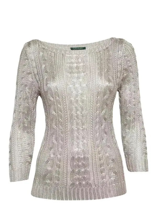 Ralph Lauren Cable Knit Metallic Sweater - Silver