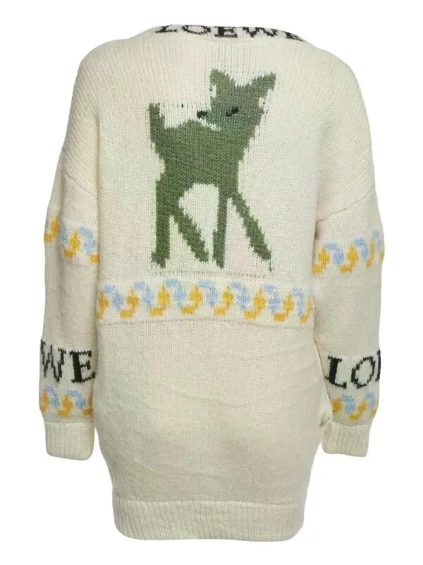 Loewe Intarsia Knit V-neck Cardigan - Neutrals