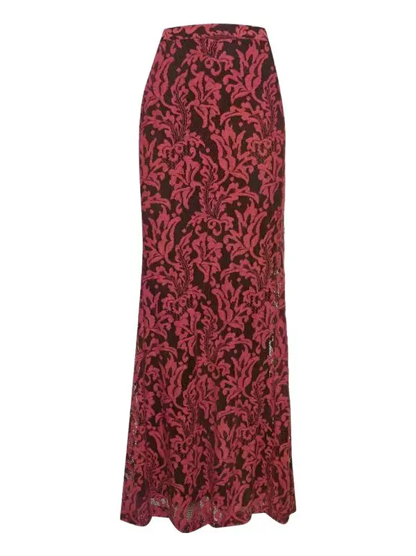 Roberto Cavalli Floral Lace Maxi Skirt - Red