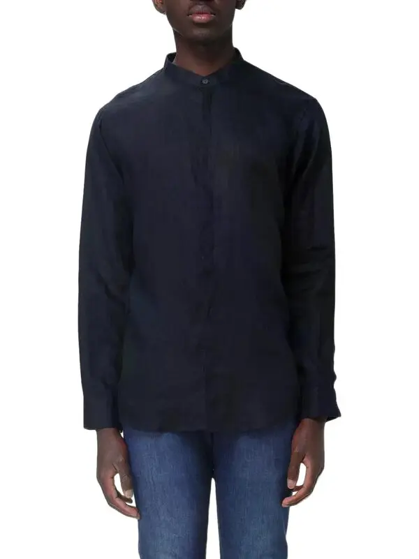 Emporio Armani Mandarin-collar Linen Shirt - Blue