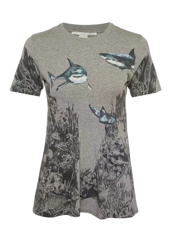 Stella McCartney Cotton Shark Print T-shirt - Grey