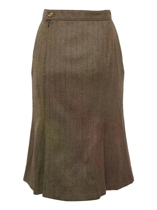 Saint Laurent Herringbone Midi Skirt - Brown