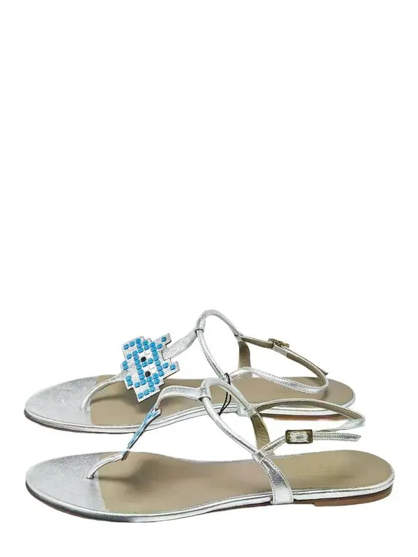 ANYA HINDMARCH Pixelated Figure Thong Sandals - Silver