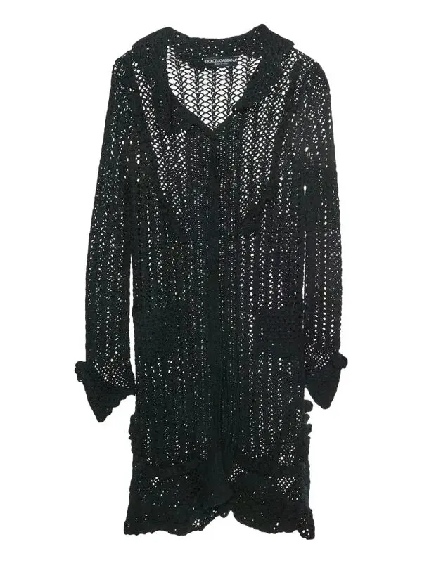 Dolce & Gabbana Cotton Crochet Knit Coat - Black