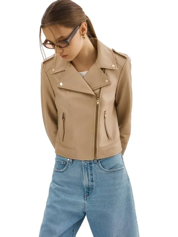LAMARQUE Donna Iconic Leather Biker Jacket - Wheat