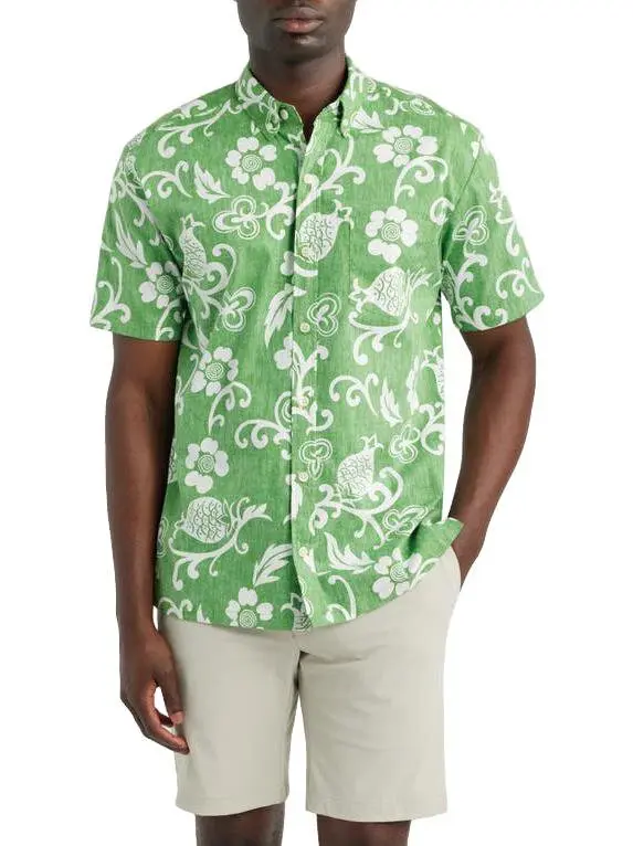 KAHALA Ginger Pareau Short Sleeve Cotton Button-down Shirt - Grass