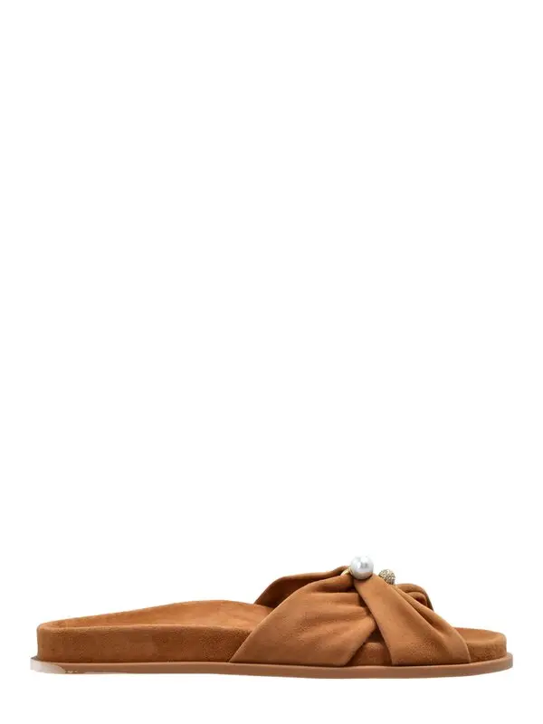 JIMMY CHOO Rafi" Suede Slides With Embellishments - Brown
