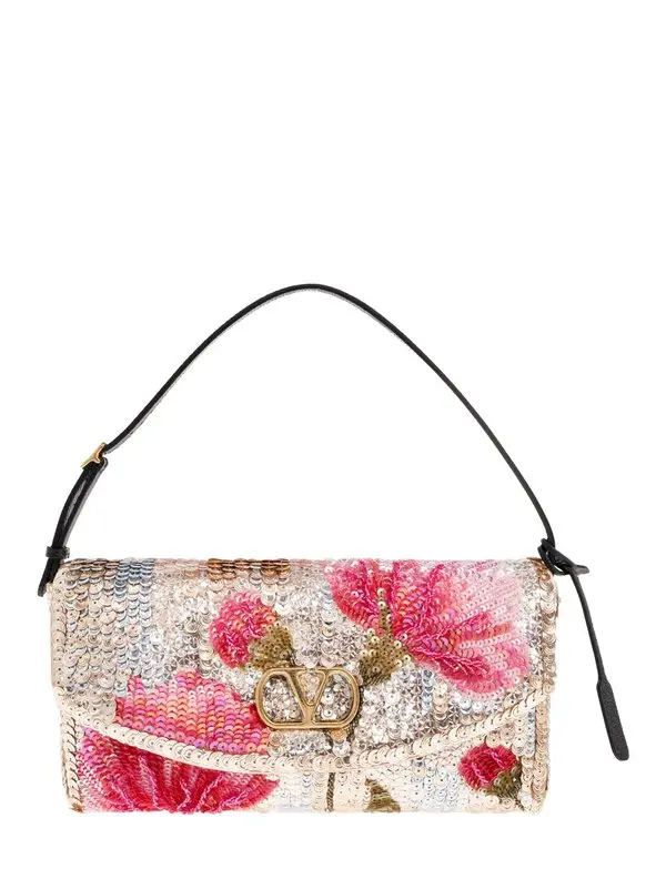 Valentino Garavani Sequin Bag With Floral Motif - Silver