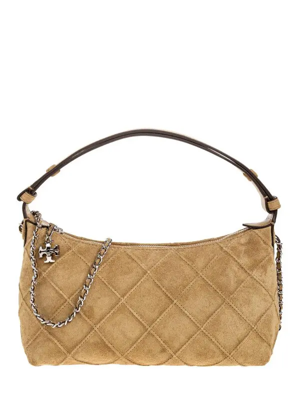 Tory Burch Fleming Suede Shoulder Bag - Beige