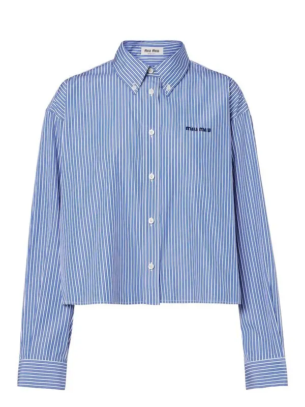 Miu Miu Striped Cropped Cotton Poplin Shirt - Blue