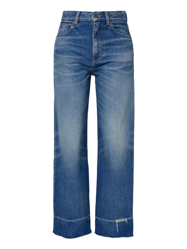 Chloé Cropped Wide-leg Distressed Jeans - Blue