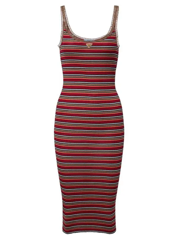 Prada Ribbed-knit Midi Dress - Red