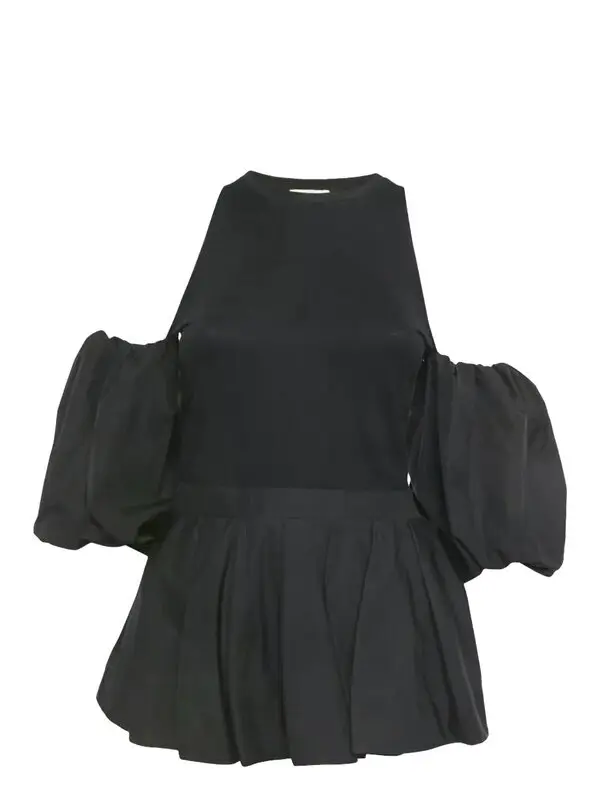 Alexander McQueen Cotton Balloon Sleeve Blouse - Black