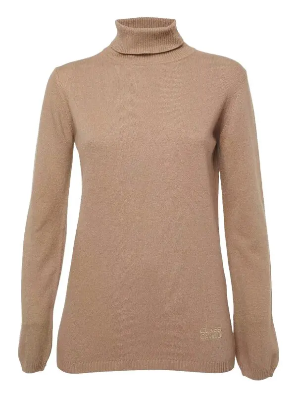 Roberto Cavalli Brown Logo-embroidered Roll Neck Sweater - Neutrals