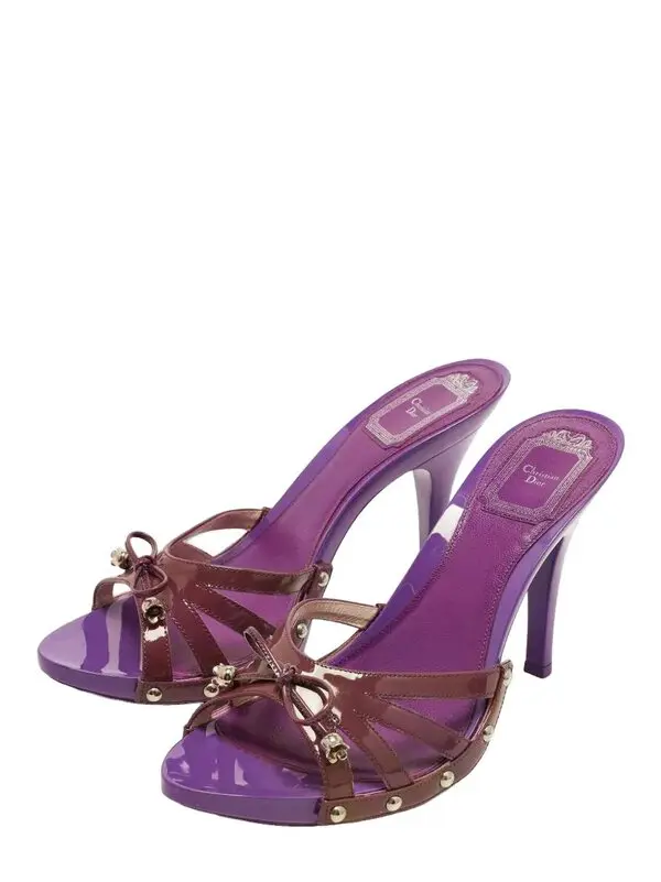 Dior Patent Leather Bow Detail Heeled Sandals - Purple