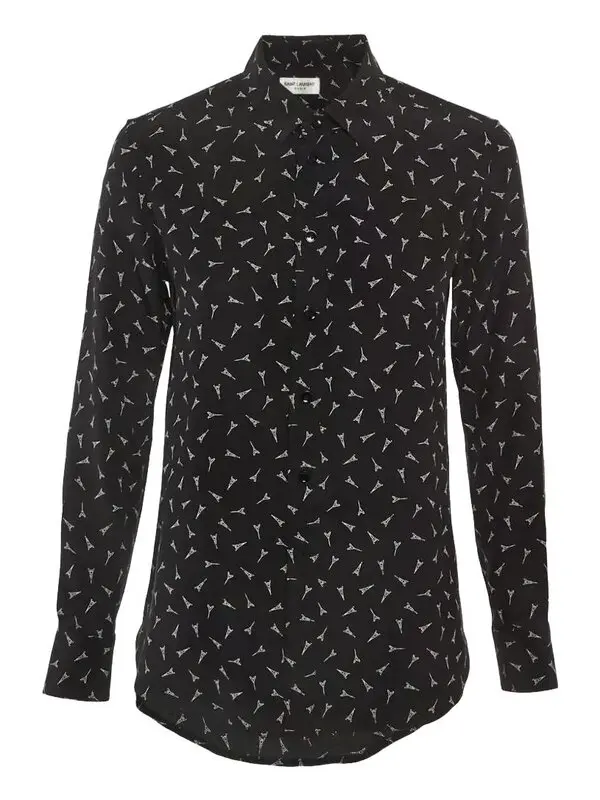 Saint Laurent Silk Eiffel Tower Print Shirt - Black