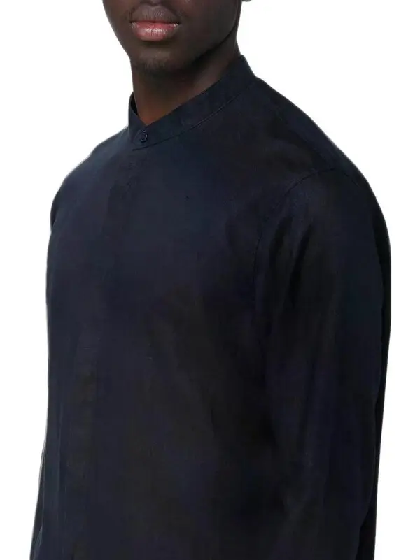 Emporio Armani Mandarin-collar Linen Shirt - Blue