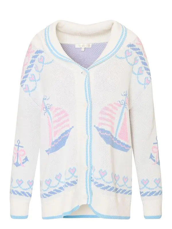 LoveShackFancy Aribella Cotton Cardigan - Blue