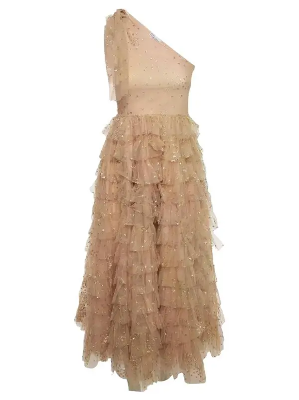 Red Valentino One-shoulder Tiered Midi Dress - Neutrals