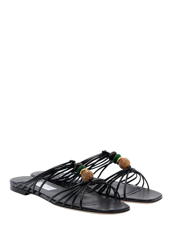 JIMMY CHOO Lova Embellished Leather Sandals - Black