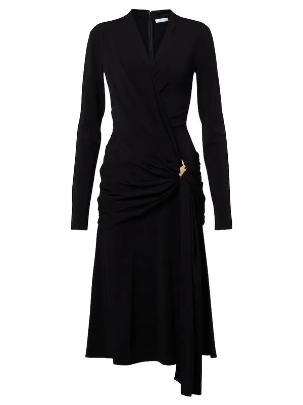 FERRAGAMO Draped Jersey Midi Dress - Black