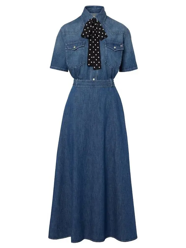 Valentino Garavani Belted Denim Polo Dress - Blue