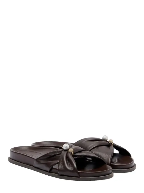 JIMMY CHOO Embellished Leather Sandals - Brown