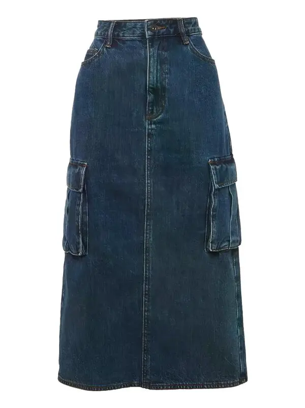 SELF-PORTRAIT Denim Cargo Midi Skirt - Blue