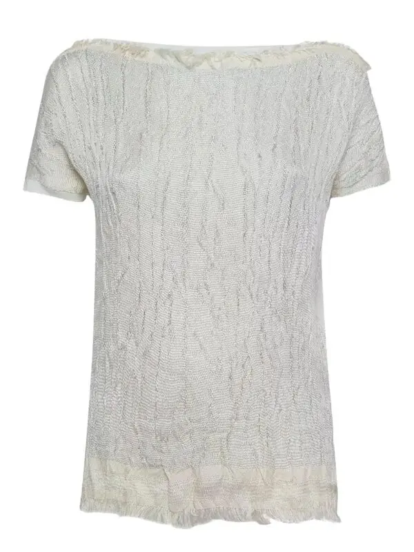 LANVIN Lurex-knit Short-sleeve Top - White