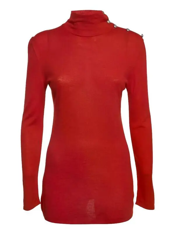 Balmain Roll-neck Knit With Button Detail - Red