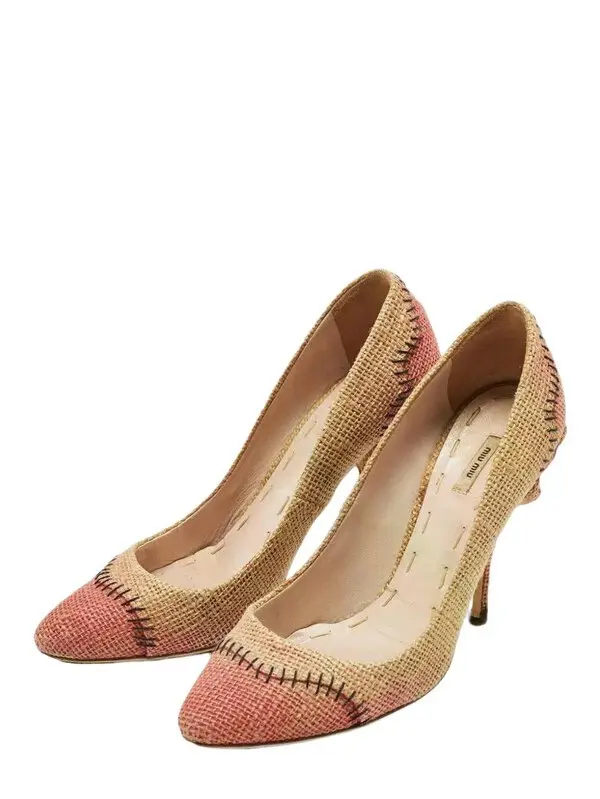Miu Miu Beige Woven Pointed-toe Stiletto Pumps - Neutrals