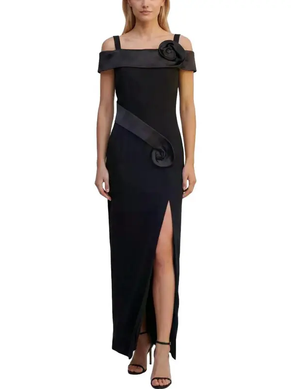 BASSANT PARIS Off-shoulder Maxi Dress With Rosette Detail - Black