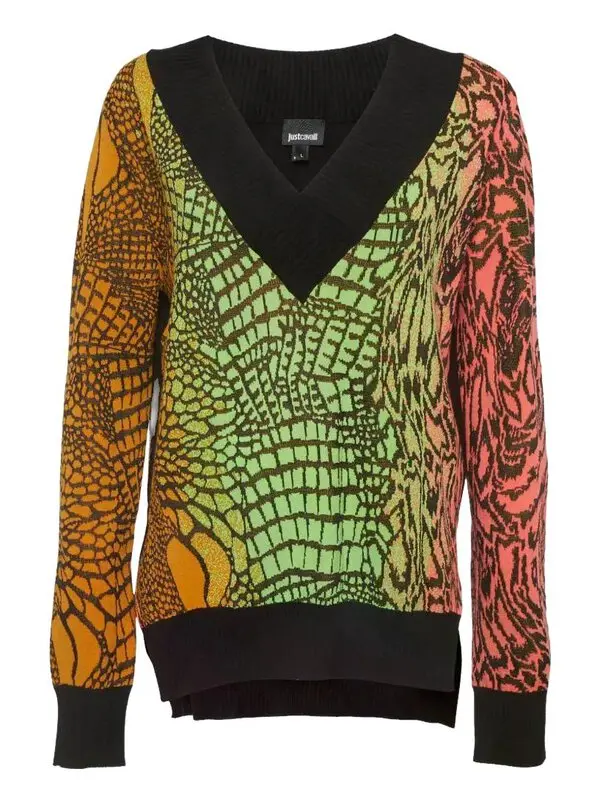 Just Cavalli Animal Pattern V-neck Sweater - Black